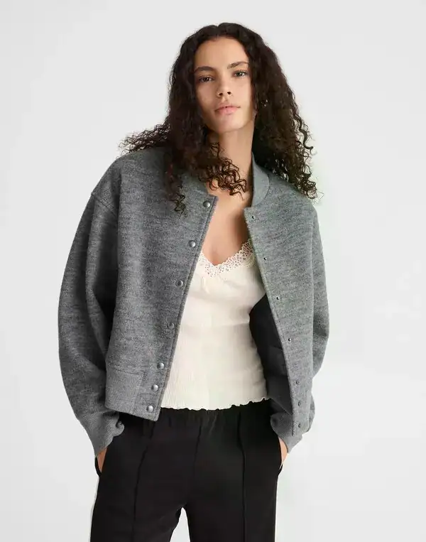 Buy Madewell Double-faced Knit Bomber Jacket - Hthr Charcoal At 40
